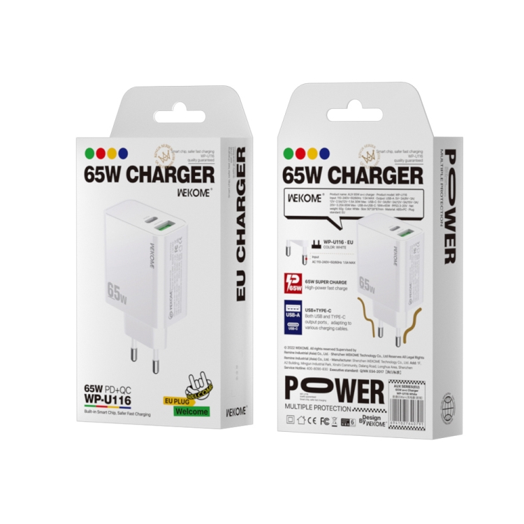 WK WP-U116 Sonic 65W USB+USB-C/Type-C Fast Charge Charger ...