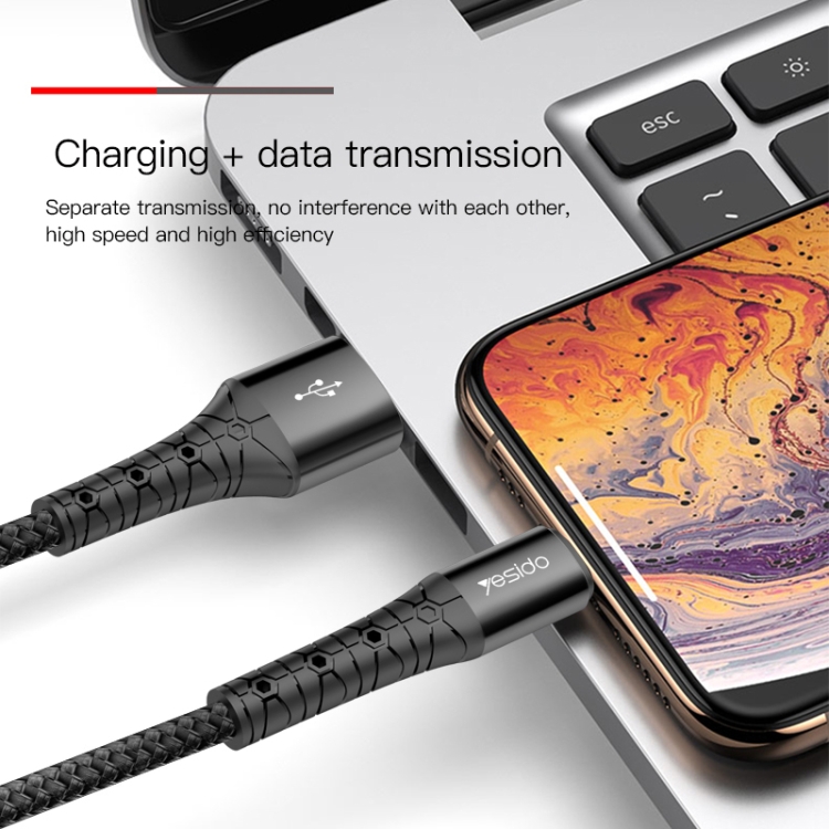 Câble de charge Yesido CA50 2,4 A USB vers USB-C / Type-C, longueur : 2 m