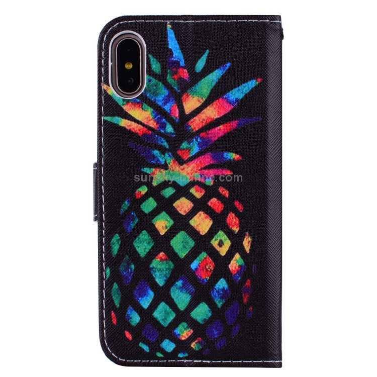 컬러 파인애플 패턴 컬러 드로잉 수평 플립 가죽 케이스 For Iphone Xs Max 65 인치 홀더 및 카드 슬롯 및 지갑 및 끈 포함