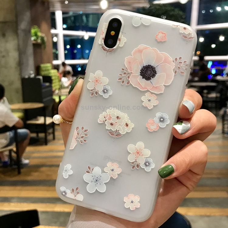 For iPhone X / XS Embossment Flower Pattern Soft TPU Protective Case