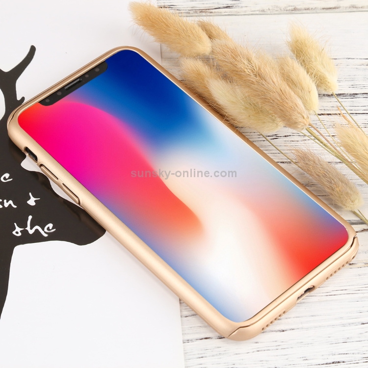 สำหรับ iPhone X 360 Degree Full Coverage เคสพีซีแบบถอดได้พร้อมฟิล์มกระจกนิรภัย (สีทอง)