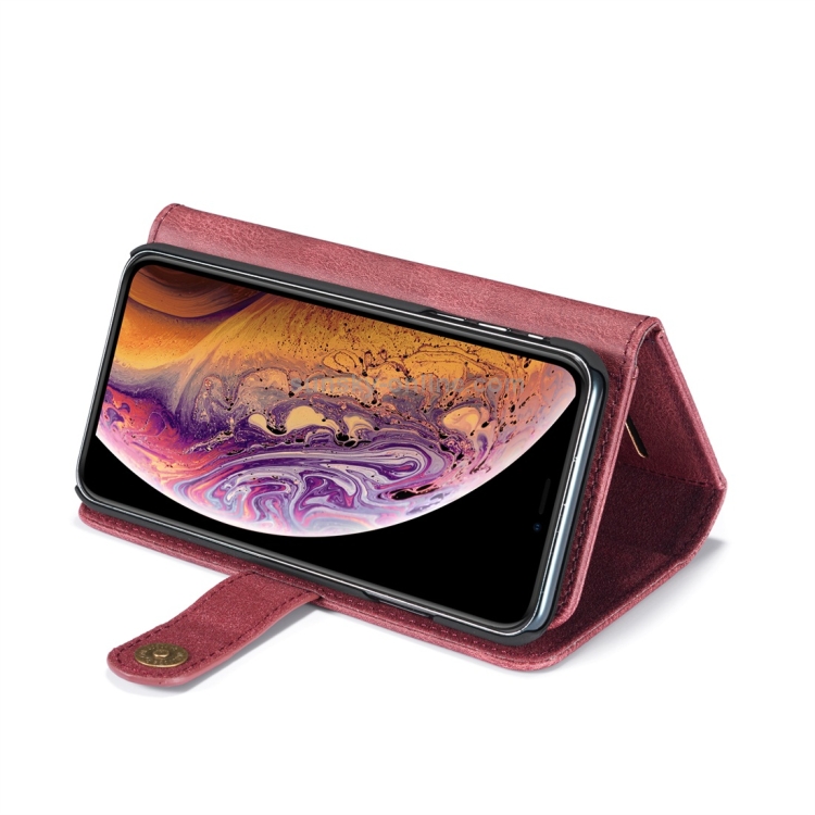 Iphone Xs Max Dgming용 트리플 폴드 크레이지 호스 텍스처 홀더 및 카드 슬롯 및 지갑이 있는 자기 수평 플립 가죽 케이스빨간색