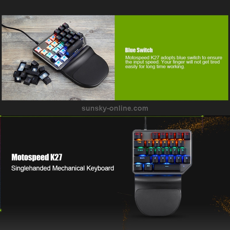 MOTOSPEED K27 USB Wired Singlehanded Mechanical Keyboard with Blue ...