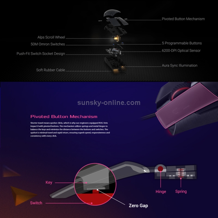 ASUS ROG STRIX IMPACT 2 6200DPI RGB Light E-sports Gaming Wired Mouse ...