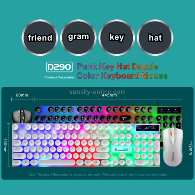 SHIPADOO D290 Wired RGB Backlight Punk Key Hat Dazzle Color Keyboard ...