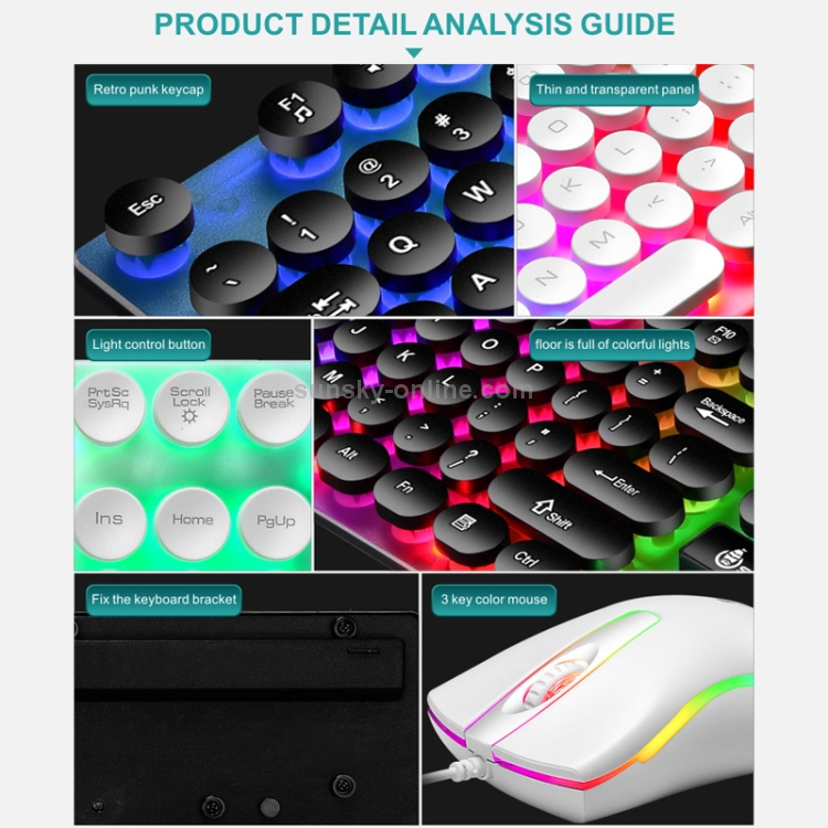 SHIPADOO D290 Wired RGB Backlight Punk Key Hat Dazzle Color Keyboard ...