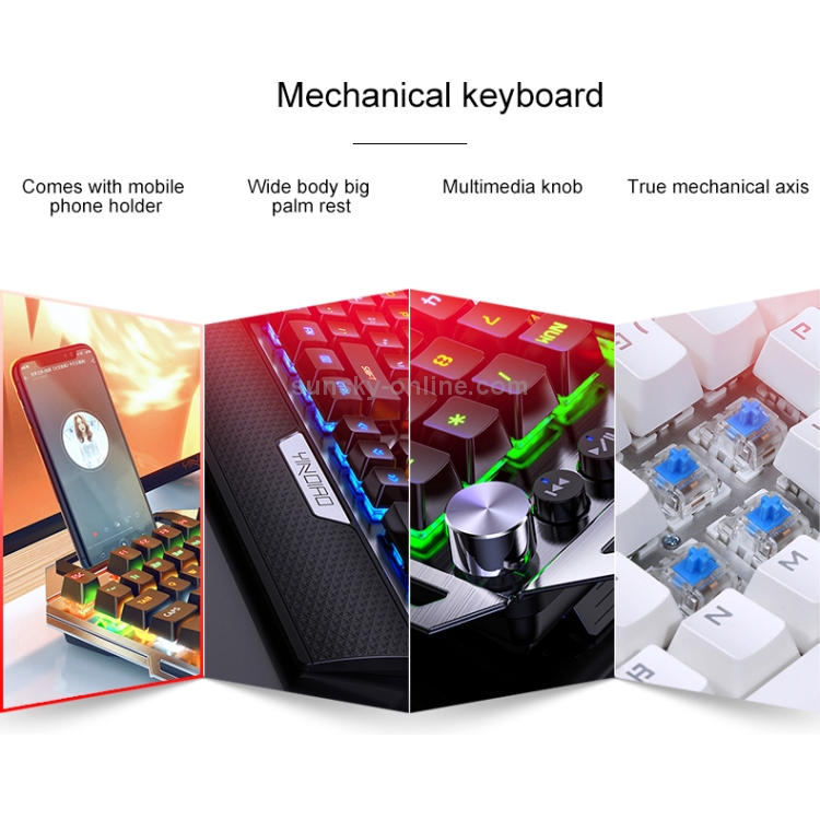 YINDIAO K100 USB Metal Mechanical Gaming Wired Keyboard, Mixed Light ...