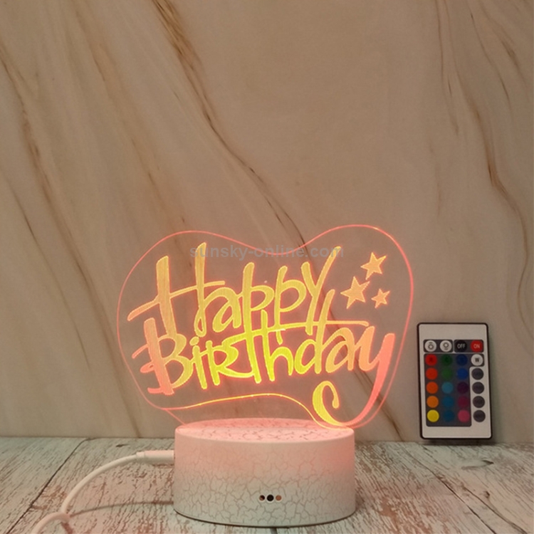 생일 축하 모양 크리 에이 티브 균열 터치 리모콘으로 3d 다채로운 장식 야간 조명을 흐리게