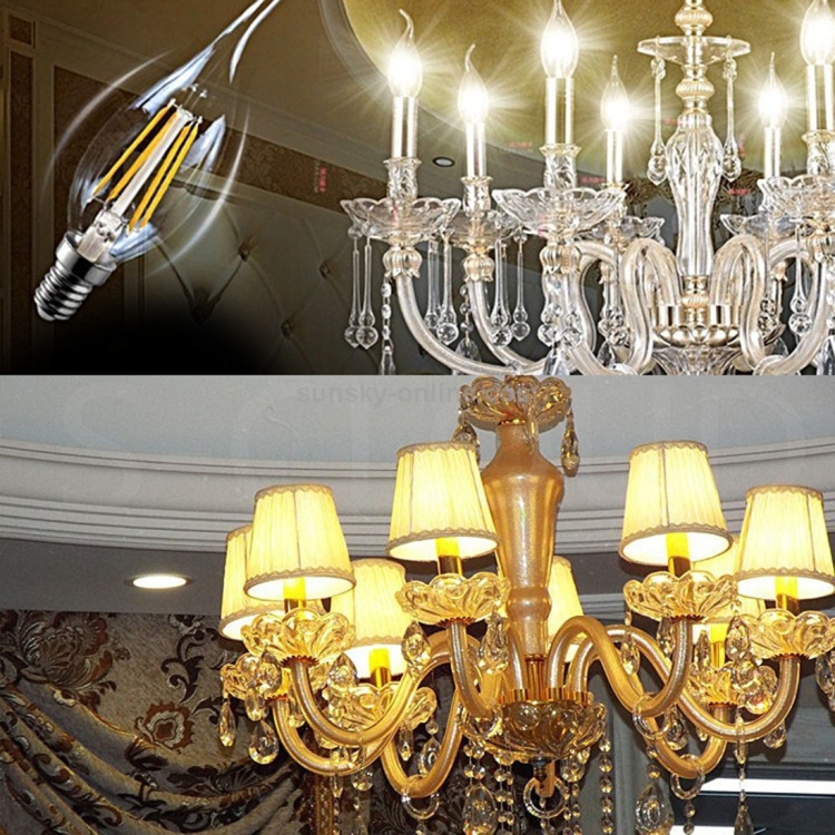 C35 E14 4W 4 LEDs 300 LM 3000K หลอดไฟ LED ย้อนยุคแบบหรี่แสงได้หลอด ...