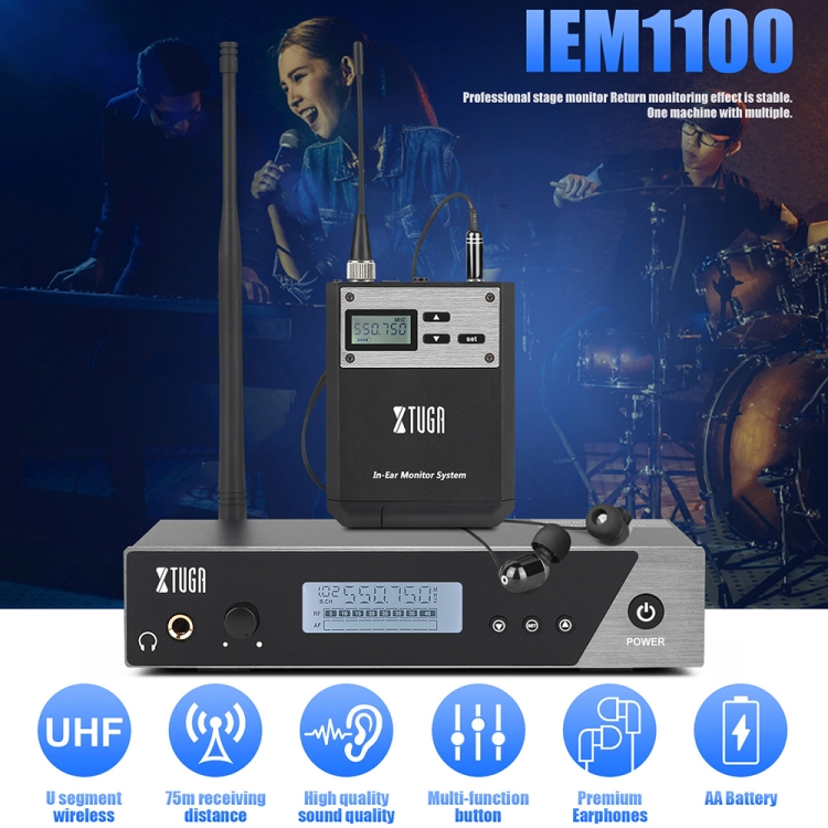 XTUGA IEM1100 UHF Wireless Stage Singer In-Ear Monitor System Single ...