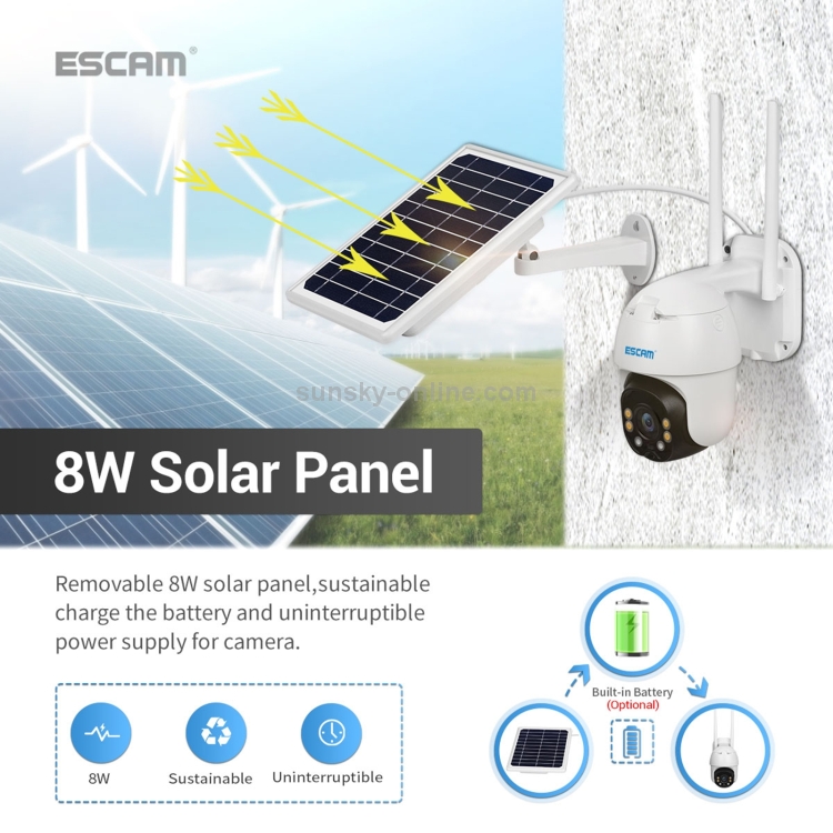 ESCAM QF130 1080P IP66 Cámara IP WiFi impermeable con panel solar y ...