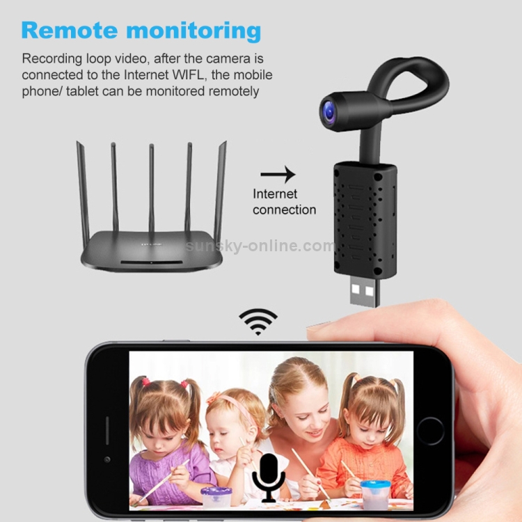 V380-U8 메모리 카드가없는 소형 무선 WiFi HD IP 카메라, 휴대 전화 원격 모니터링 및 모션 감지 / 알람 지원, 미국 플러그