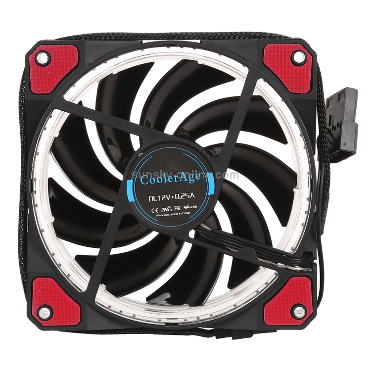컬러 Led 팬 자동 팬 전원 연결 케이블 및 붉은 빛 냉각 냉각 12cm 3 개 핀 컴퓨터 구성 요소 섀시 팬 컴퓨터 호스트