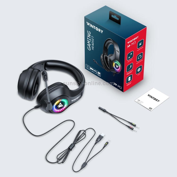 Wintory M3 USB + 3.5mm 4 Pin Adjustable RGB Light Gaming Headset with ...