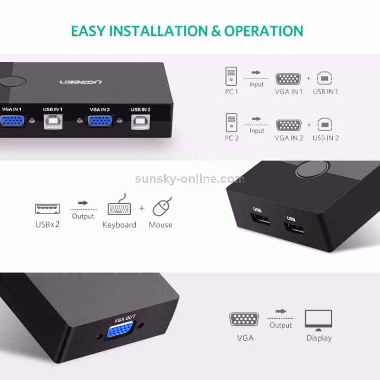 Ugreen Kvm Vga To Usb Kvm 스위치 프린터 키보드 마우스 모니터 용 Vga 분배기