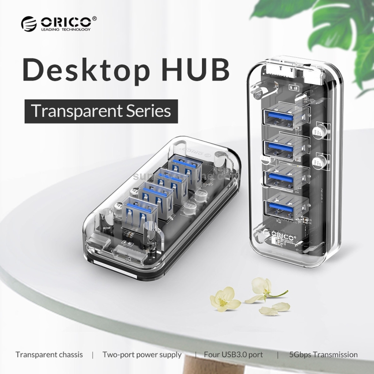 Orico F4u 4 X Usb 30 포트 5gbps 고속 전송 데스크탑 허브 파란색 Led 표시 등 포함 투명