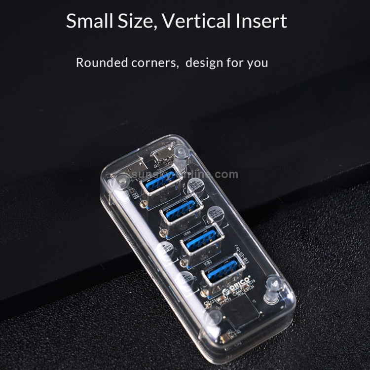 Orico F4u 4 X Usb 30 포트 5gbps 고속 전송 데스크탑 허브 파란색 Led 표시 등 포함 투명