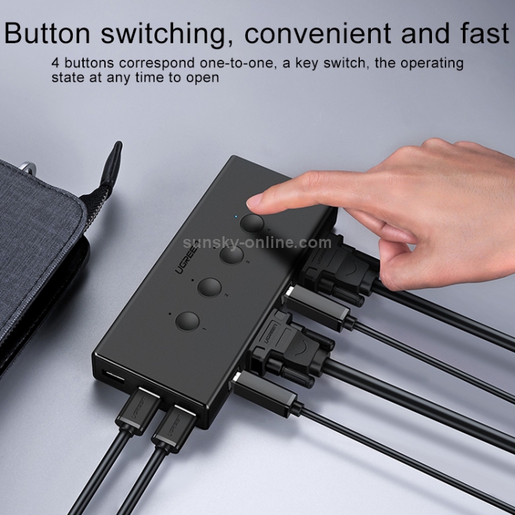 UGREEN 4-Port USB KVM Switch Box VGA to USB Splitter for Printer, Keyboard, Mouse, Monitor