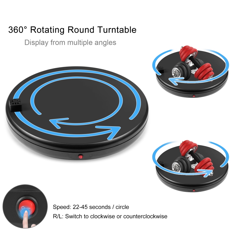 PULUZ 45cm Remote Control Adjusting Speed Rotating Turntable Display ...