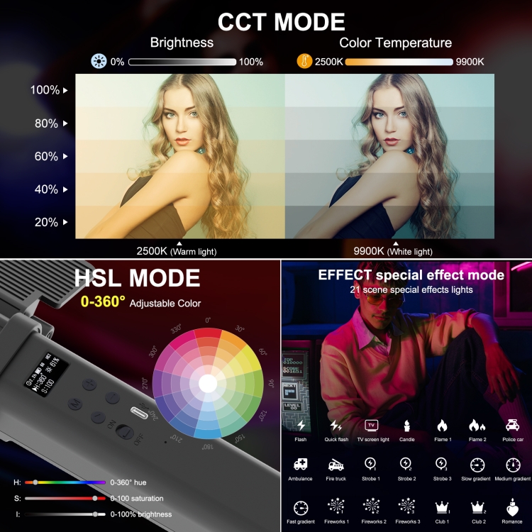 PULUZ 72 LEDs Photo Handheld Stick Light Full Color RGB Fill Light with ...