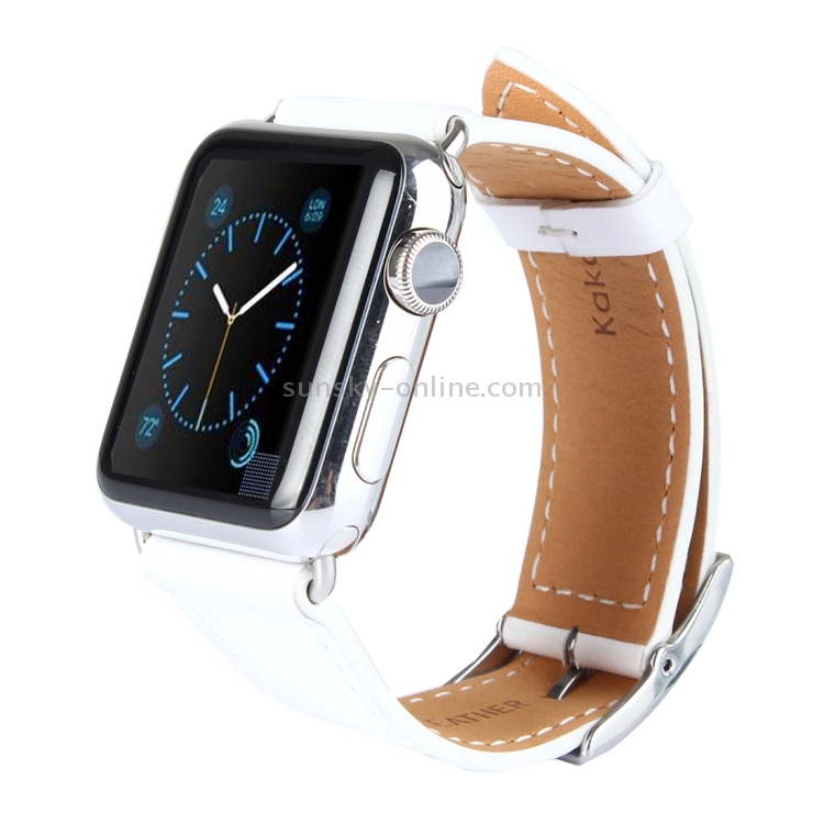 Apple Watch 용 Kakapi 38mm 금속 버클 카우 리드 가죽 가죽 시계 밴드 커넥터 (흰색)