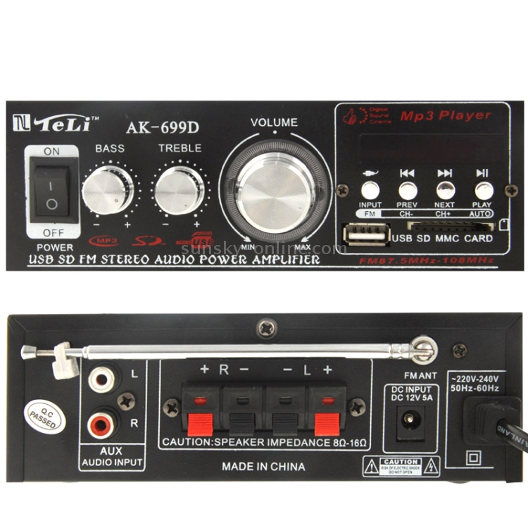 HiFi Stereo Audio MP3 Power Amplifier with Remote Control, Support FM ...