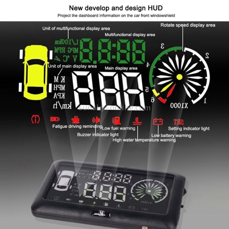 Obdii 인터페이스 및 속도 및 연료 소비 및 수온 및 시계 등을 갖춘 4 인치 자동차 Hud 헤드 업 디스플레이 차량 탑재 보안 시스템