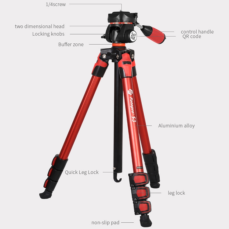 Fotopro S3 4-Section Folding Aluminum Legs Tripod PTZ Stand for SLR ...