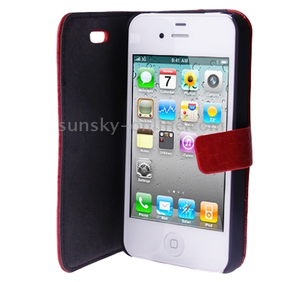 Plastic + Crocodile Texture Leather Case for iPhone 4 & 4S(Red)