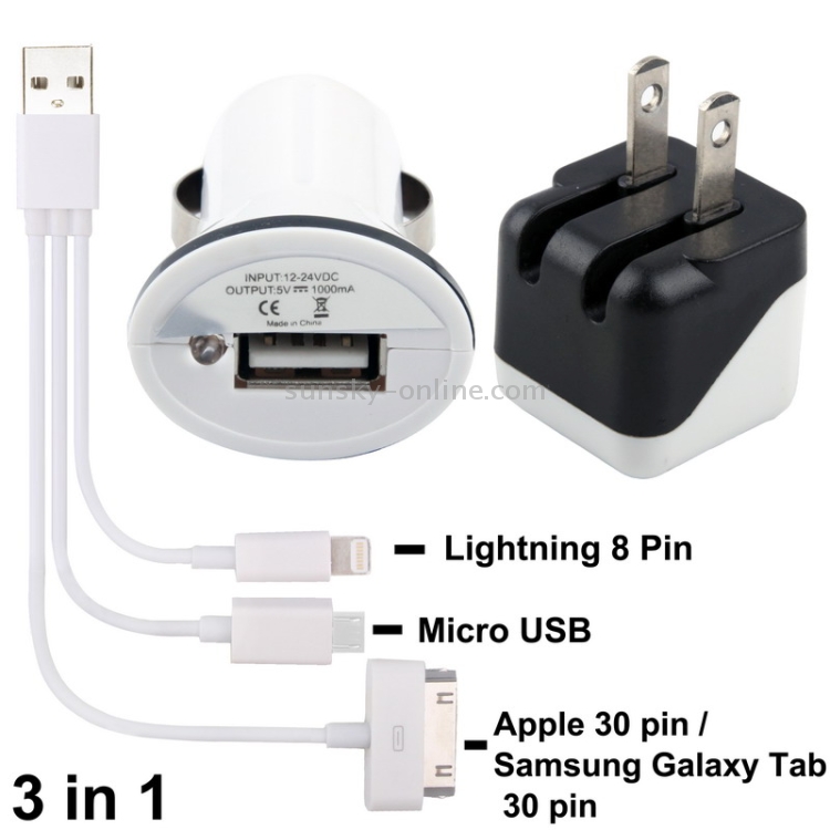 3 In 1 30 핀 탭 30 핀 마이크로 Usb Us 플러그 여행용 충전기 차량용 충전기 여행용 키트