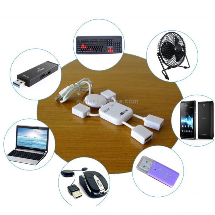 4 Ports High Speed USB 2.0 Humanoid HUB Splitter(White)