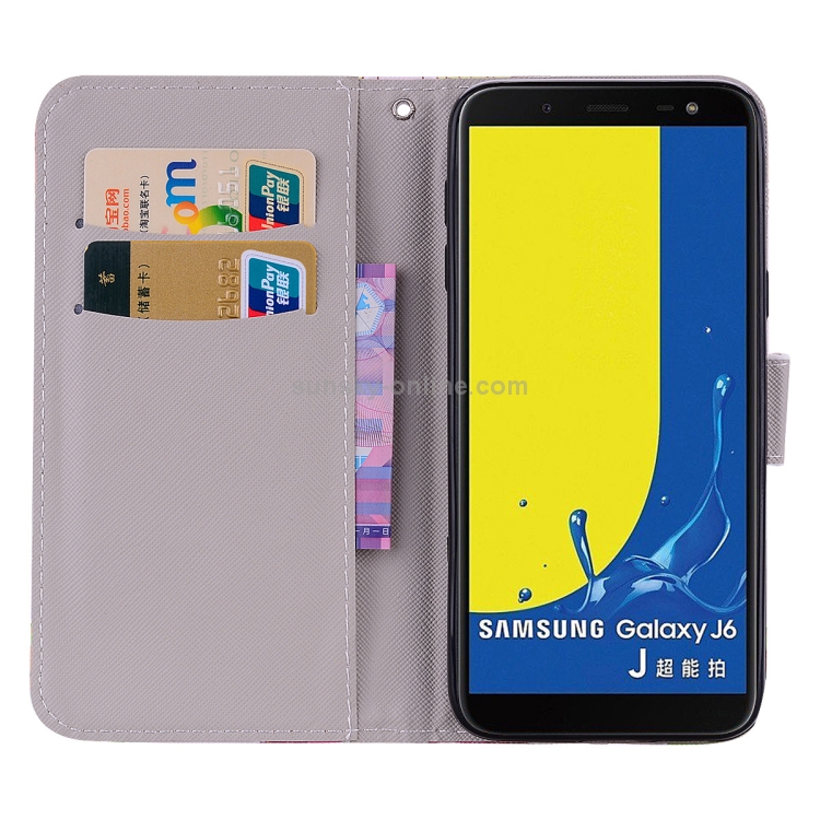컬러 파인애플 패턴 컬러 드로잉 수평 플립 가죽 케이스 For Galaxy J6 Eu 버전 2018 홀더 및 카드 슬롯 및 지갑 및 끈 포함