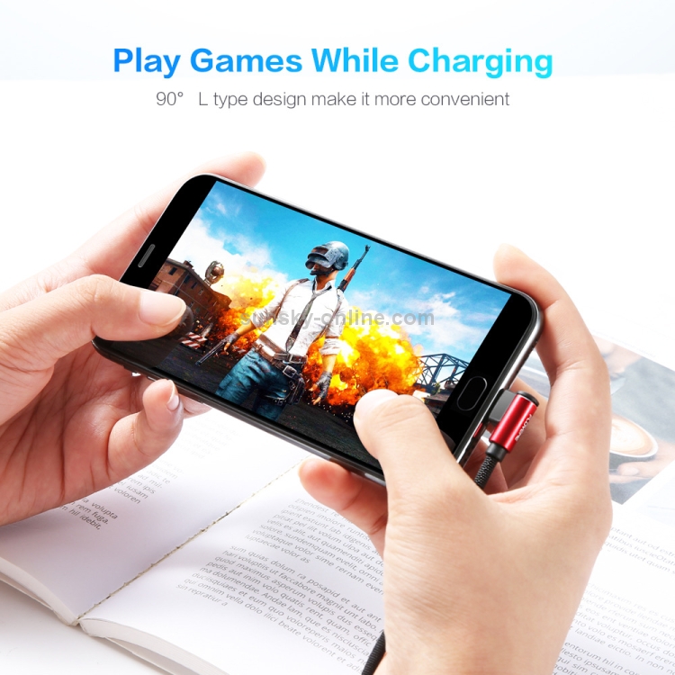 FLOVEME 1m 5V/2.4A USB to USB-C / Type-C 90 Degree Elbow L Braided Wire ...