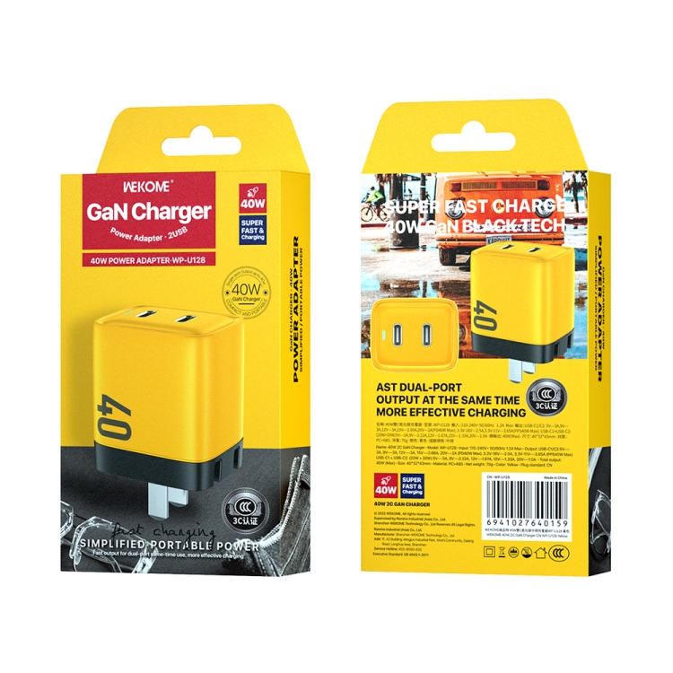 WK WP-U128 40W Dual USB-C/Type-C Interface Gallium Nitride Charger ...