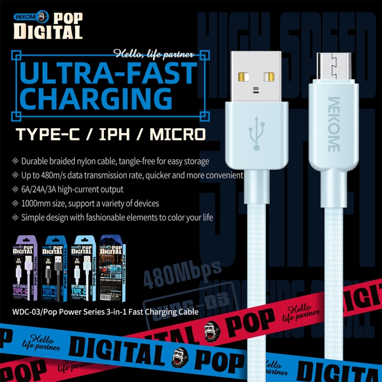 WEKOME WDC-03 조력 에너지 시리즈 3A USB - 마이크로 USB 편조 데이터 케이블, 길이: 1m(보라색)