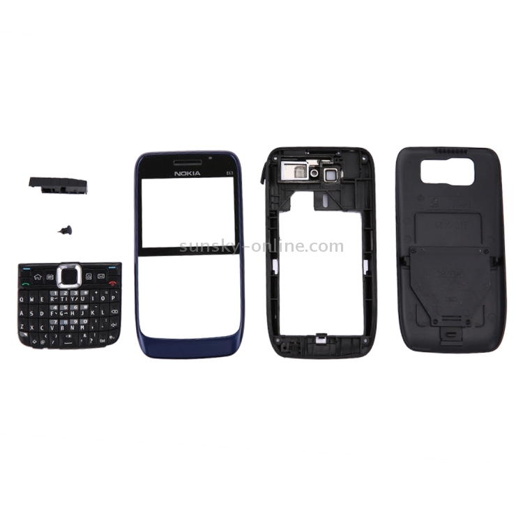 Nokia E63 (진한 파란색) 용 전체 하우징 커버 (전면 커버 + 중간 프레임 베젤 + 배터리 후면 커버 + 키보드)