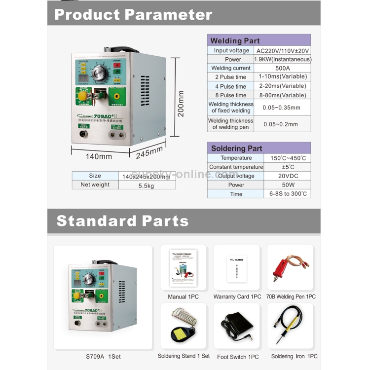 SUNKKO 709AD + 3.2KW Pulse Spot Welder Machine เครื่องบัดกรีจุด ...