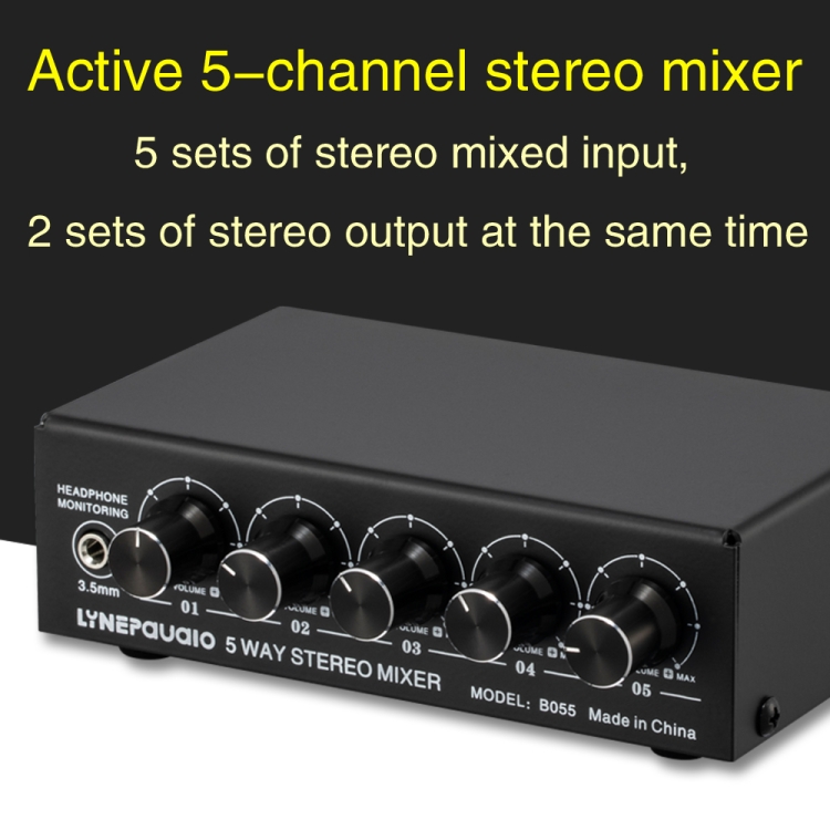 B055 Mixer Estéreo Ativo de 5 Canais Multi-Channel Mixer com Ajuste de ...