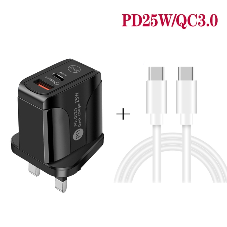 Pd25w Usb C Type C Qc30 Usb C와 Usb C 데이터 케이블 영국 플러그 흰색 To Usb C