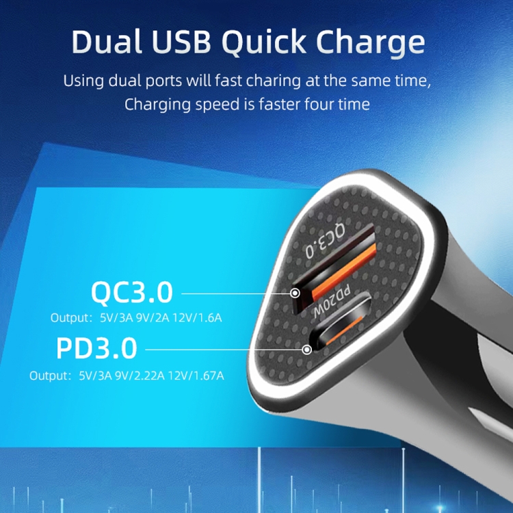 TE-P23 38W PD USB-C / TYPE-C + QC30 USB Triangle Car Charger + USB-C / Type-C ถึง 8 Pin Data ...