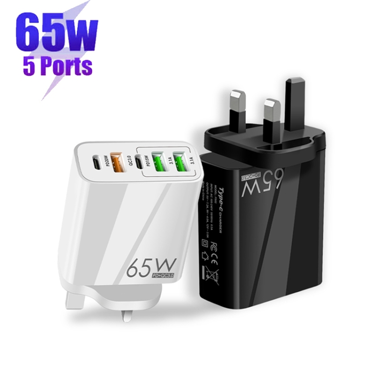 65W Dual PD Type-C + 3 x USB Multi Port Charger with 3A USB to Type-C ...