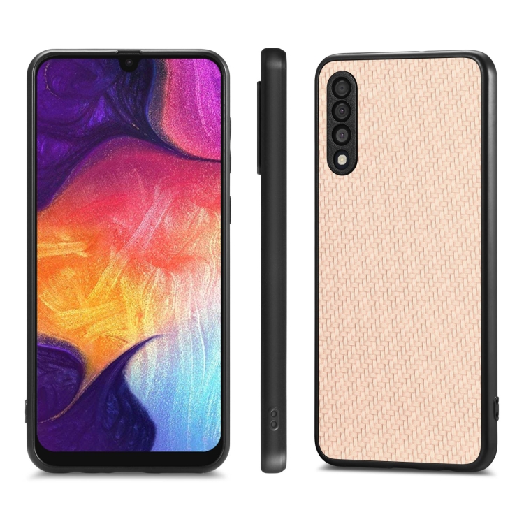 For Samsung Galaxy A50 Carbon Fiber Texture Leather Back Cover Phone ...