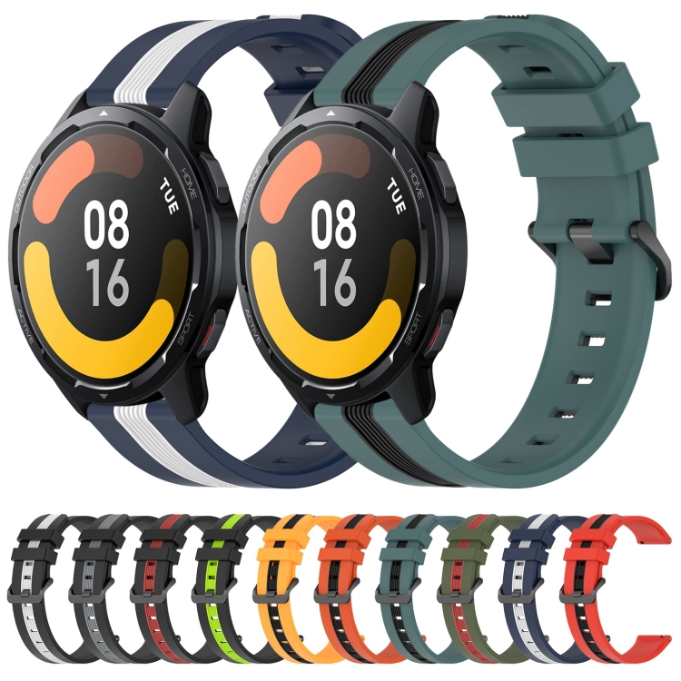 Xiaomi MI Watch S1 Active 22mm 수직 2색 실리콘 시계 밴드(검은색 + 빨간색)