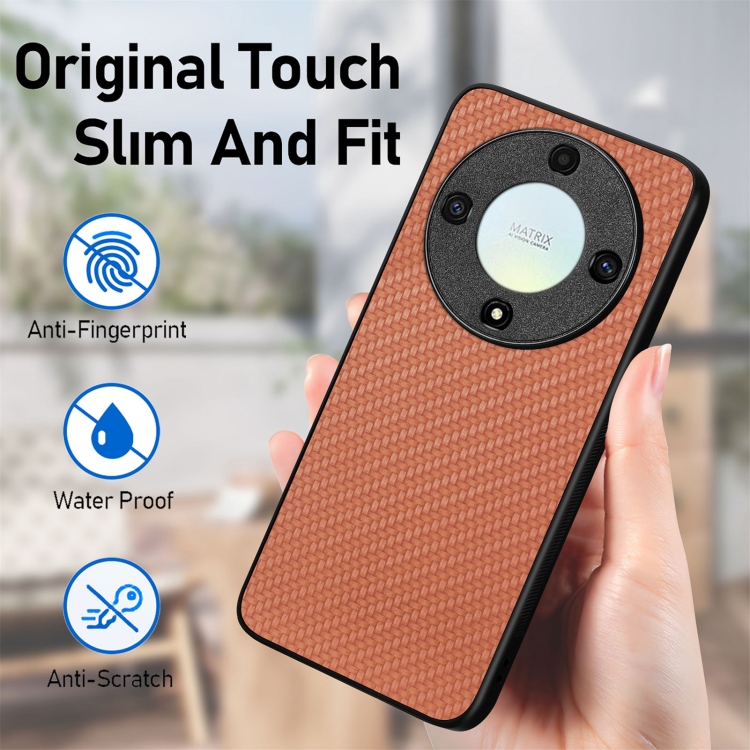 For Honor X9A Carbon Fiber Texture Leather Back Cover Phone Case(Blue)