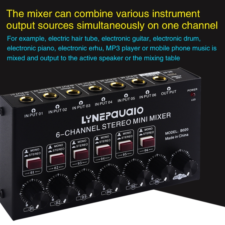 B020 Mini 6-Channel Stereo Audio Mixer Musical Instrument Mixer ...