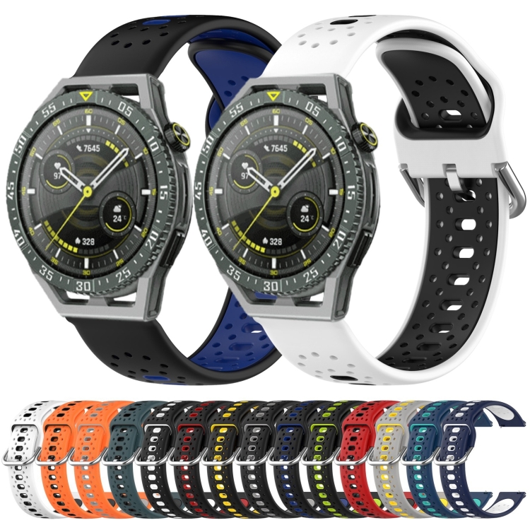 Huawei Watch GT3 SE용 22mm 통기성 2색 실리콘 시계 밴드(검은색 + 흰색)