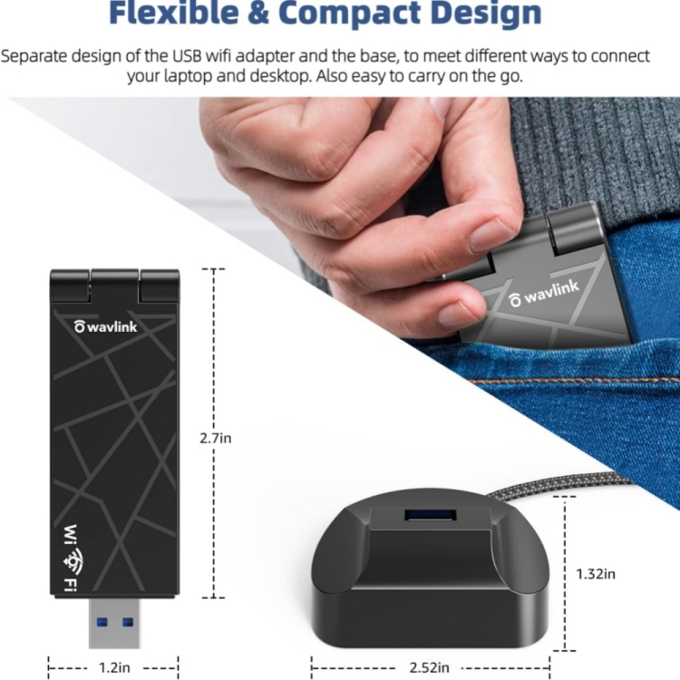 WAVLINK WN690X1 For PC AX1800 WiFi 6 Wireless-AX USB3.0 Adapter Dual ...