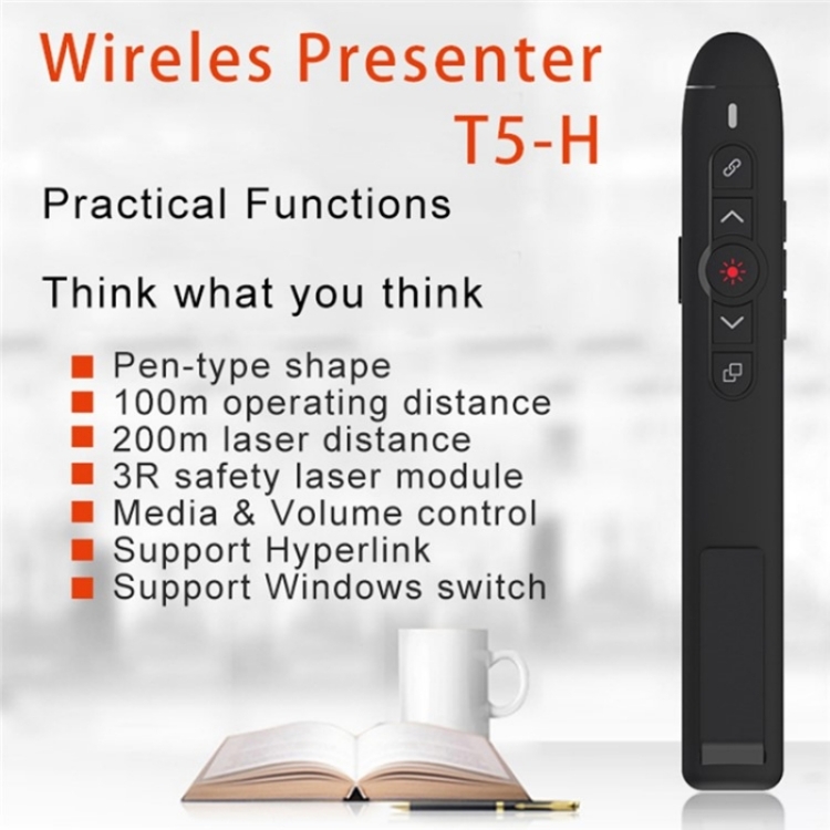 T5 H L 빨간색 레이저 포인터 프리젠테이션 리모콘 24ghz Ppt 원격 제어 발표자 플립 펜