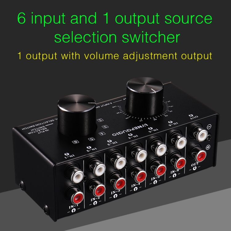 B016 6 Input 1 Output Audio Signal Source Selection Switcher, Output Volume Adjustment Control ...