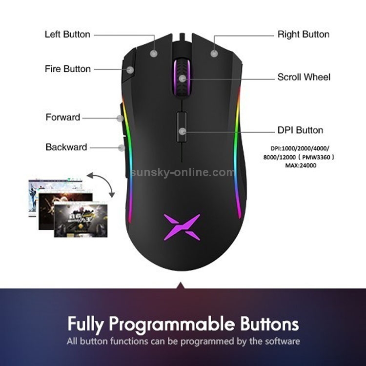 DELUX M625 PMW3360 Sensor 12000DPI 12000FPS 7 Buttons RGB Backlight ...